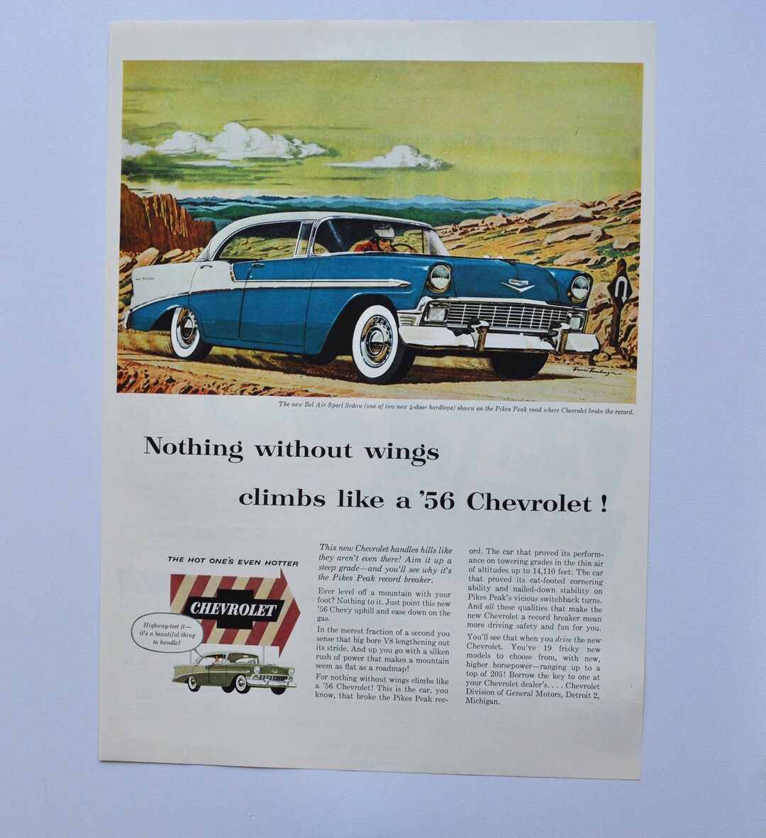 Large Car Ad 1956 Chevrolet Bel Air Sport Sedan (GM General Motors ...