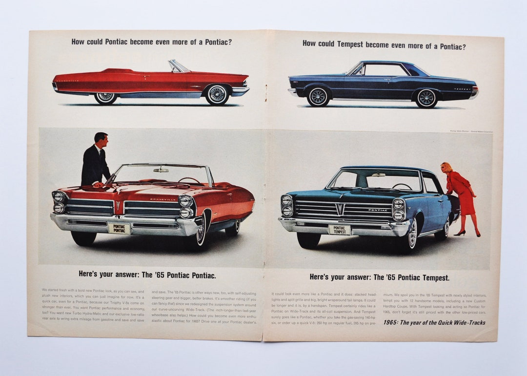 2-page Car Ad 1965 Pontiac Bonneville / Tempest (gm General Motors ...
