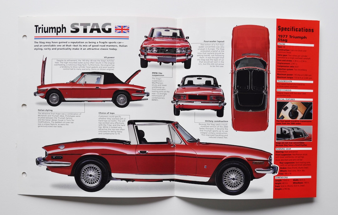 Spec Sheet Triumph Stag (1970-1977) (car Photo Stat Info Specs Brochure ...