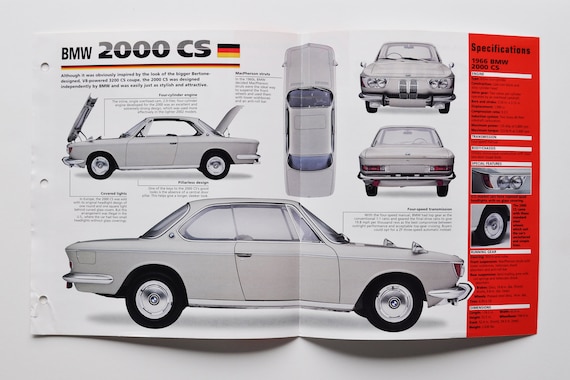 Spec Sheet BMW 2000 CS 1965-1969 car Photo Stat Info Specs | Etsy