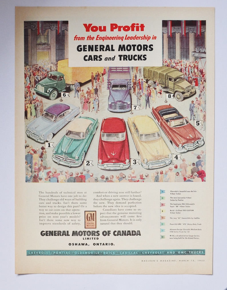 Large Car Ad 1953 General Motors motor Company Classic Old - Etsy