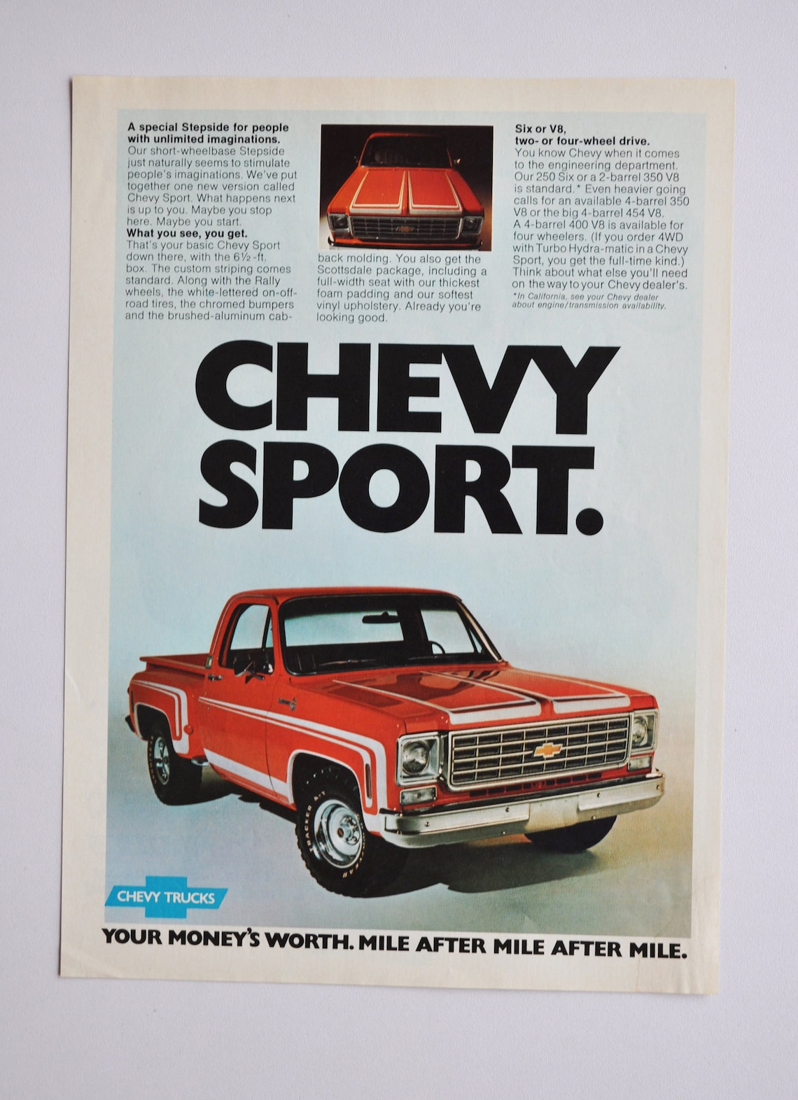 Car Ad 1970's Chevy Sport motor Company Old Classic Photo - Etsy