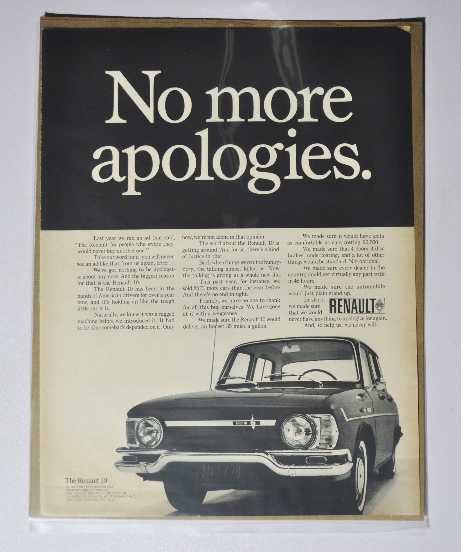Large Car Ad Renault 10 (motor Company Classic Old Photo Advertisement ...