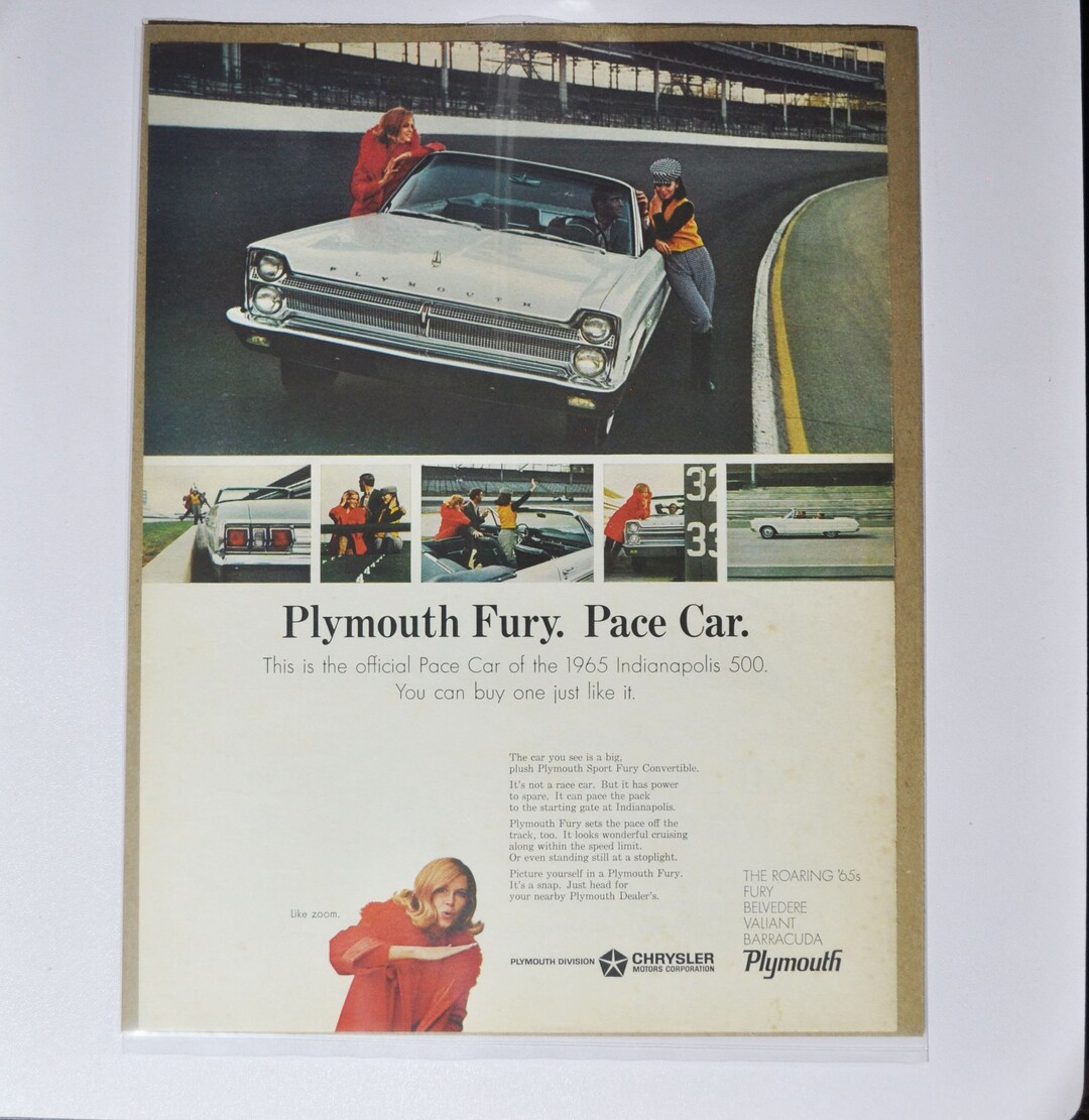 Large Car Ad 1965 Plymouth Fury (motor Company Chrysler Old Classic ...