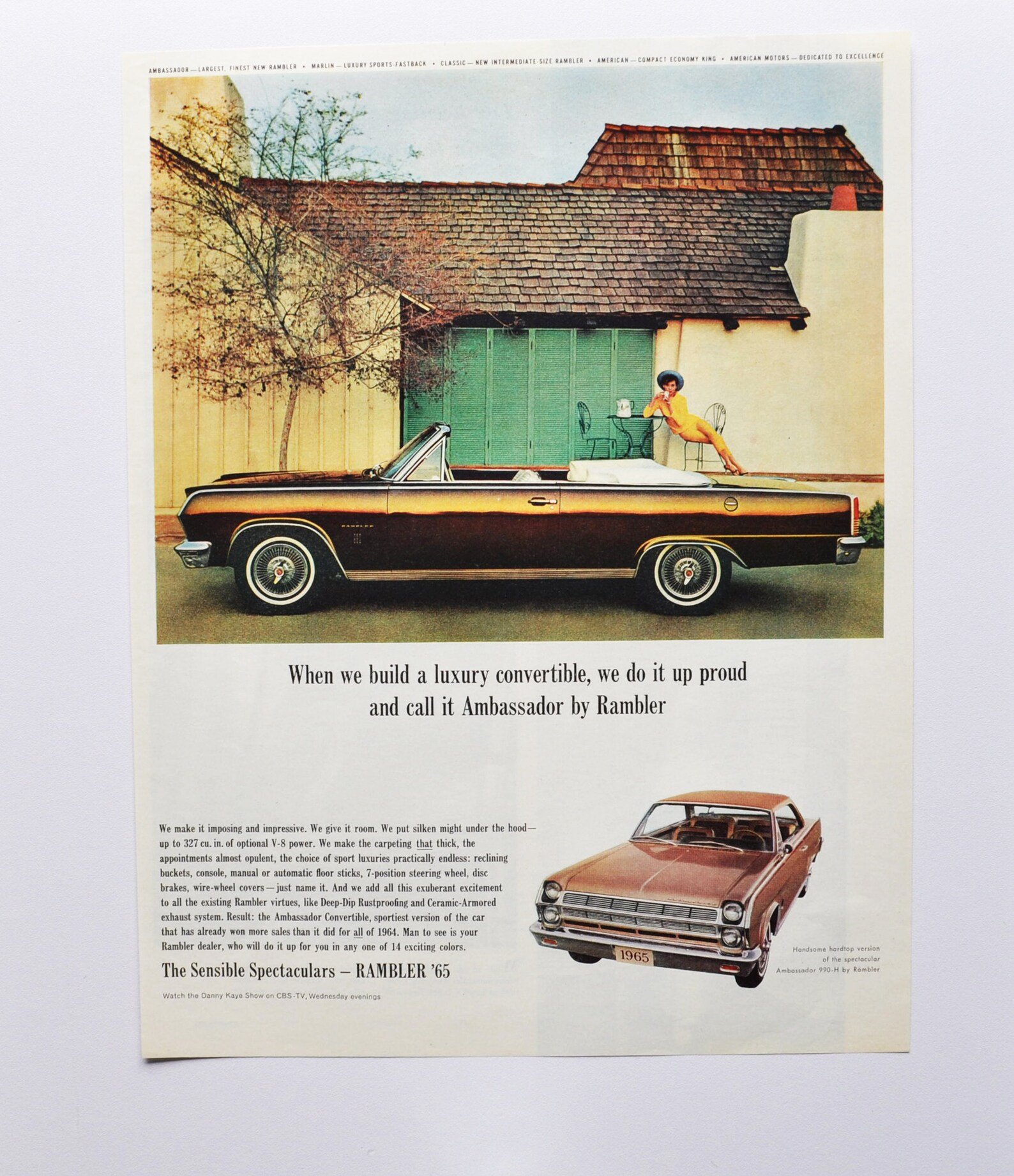 Large Car Ad 1965 Rambler Ambassador Convertible (american Motors ...