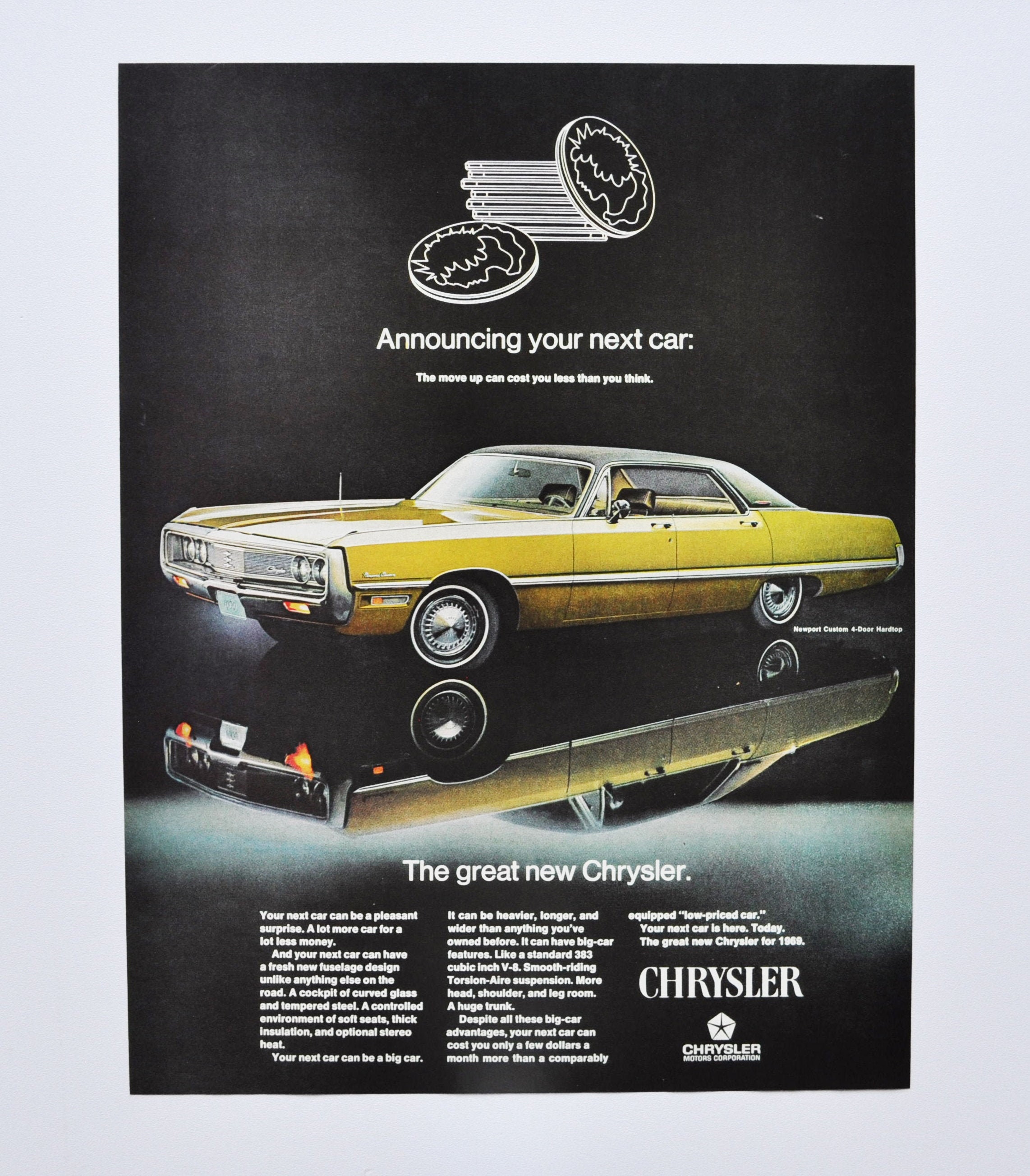 Large Car Ad 1969 Chrysler Newport Custom Hardtop motor | Etsy