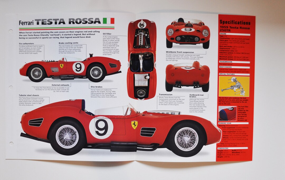 Spec Sheet Ferrari Testa Rossa (1957-1962) (car Photo Stat Info Specs ...