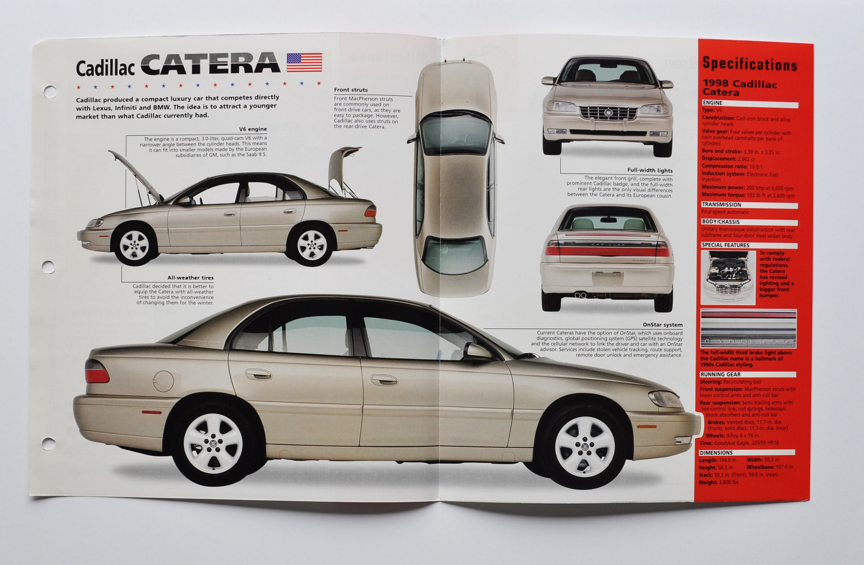 Spec Sheet Cadillac Catera 1996-PRESENT car photo stat info | Etsy