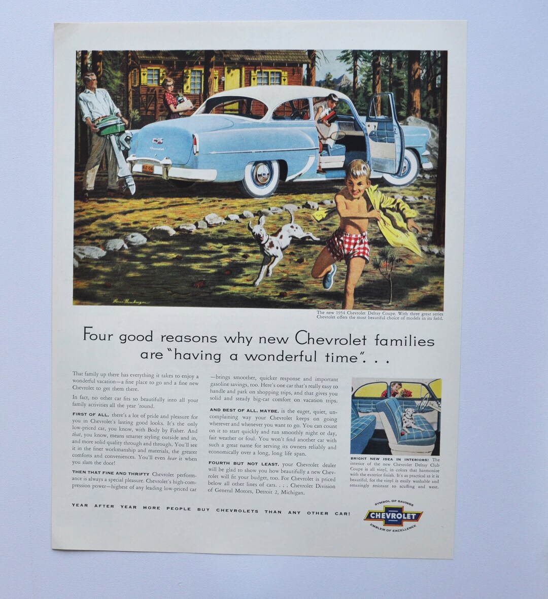Large Car Ad 1954 Chevrolet Delray Coupe (motors Company Classic Old ...