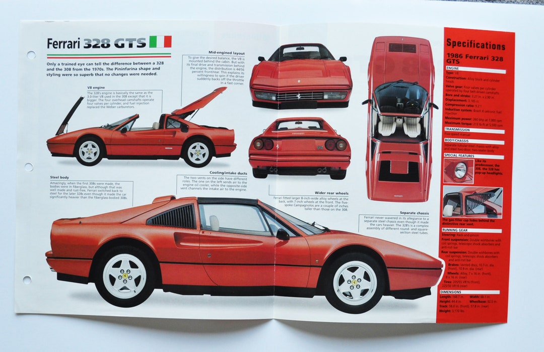 Spec Sheet Ferrari 328 GTS (1985-1989) (car Photo Stat Info Specs ...