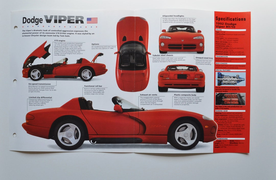 Spec Sheet Dodge Viper (1991-PRESENT) (car, Photo, Stat, Info, Specs ...