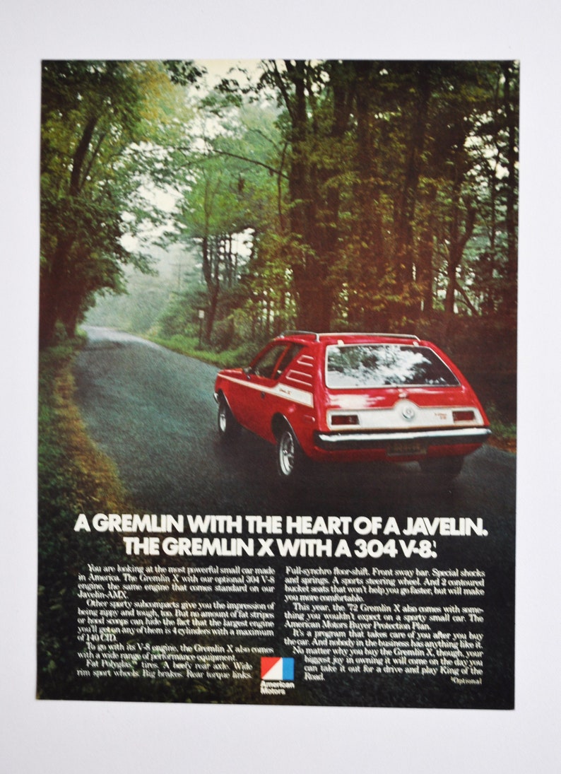 Car Ad 1972 AMC Gremlin X motor Company Old Classic Photo - Etsy