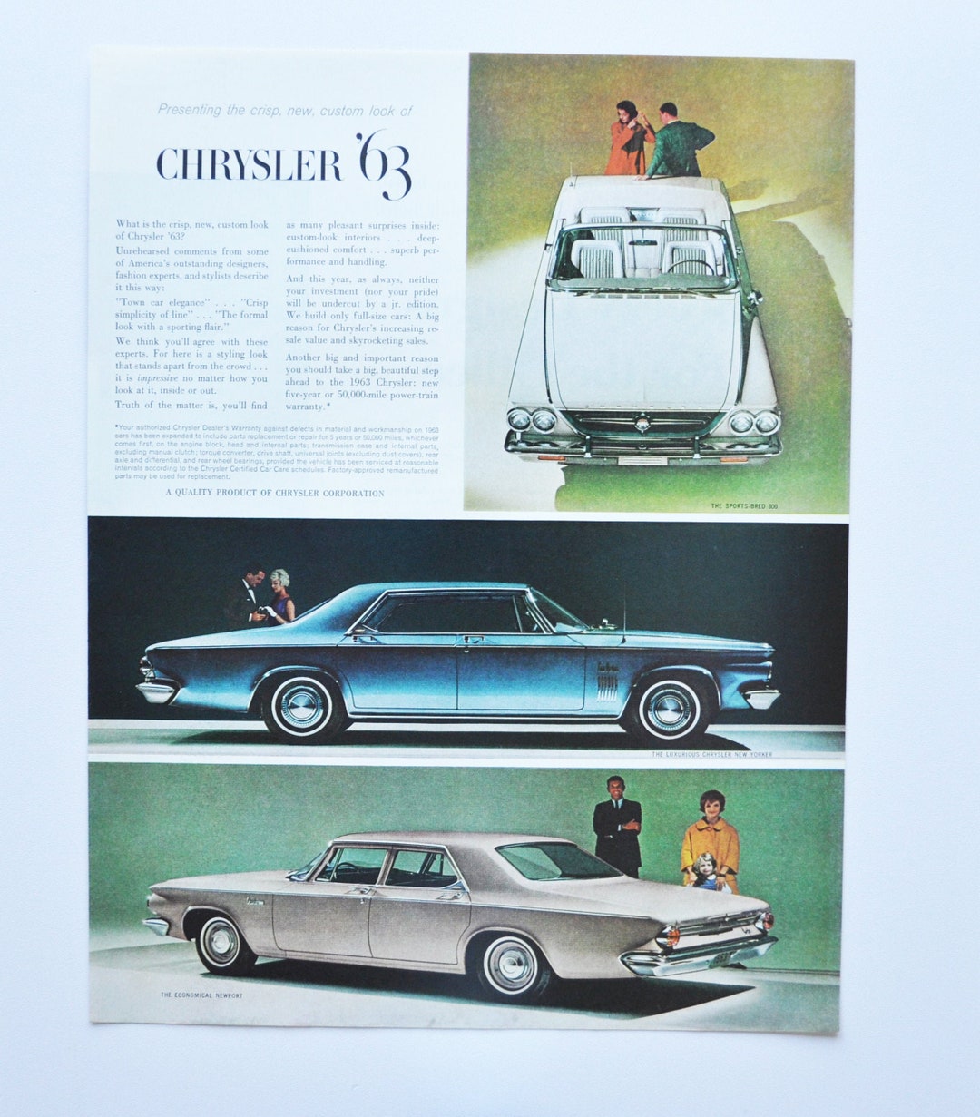 Large Car Ad 1963 Chrysler (motor Company Classic Old Photo ...