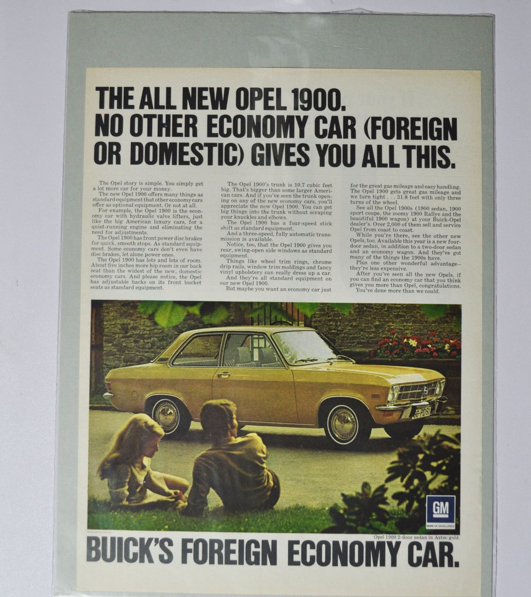 Large Car Ad Buick's Opel 1900 (general Motors Company GM Old Vintage ...