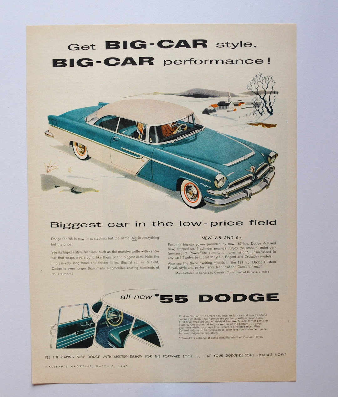 Large Car Ad 1955 Dodge (chrysler Luxury Motorcar Classic Old, Brochure ...