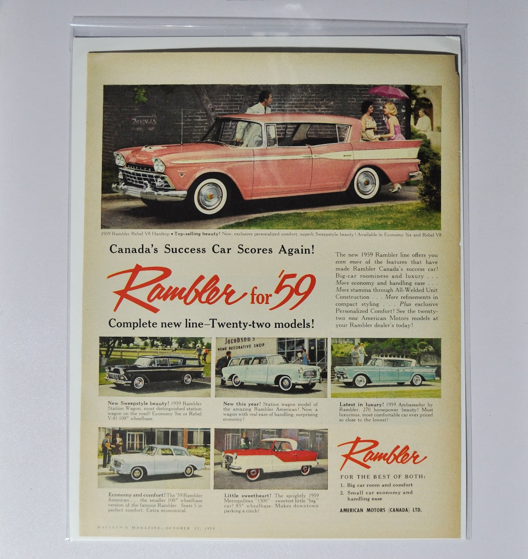 Large Car Ad 1959 AMC Rambler Rebel V8 Hardtop (american Motors Company ...