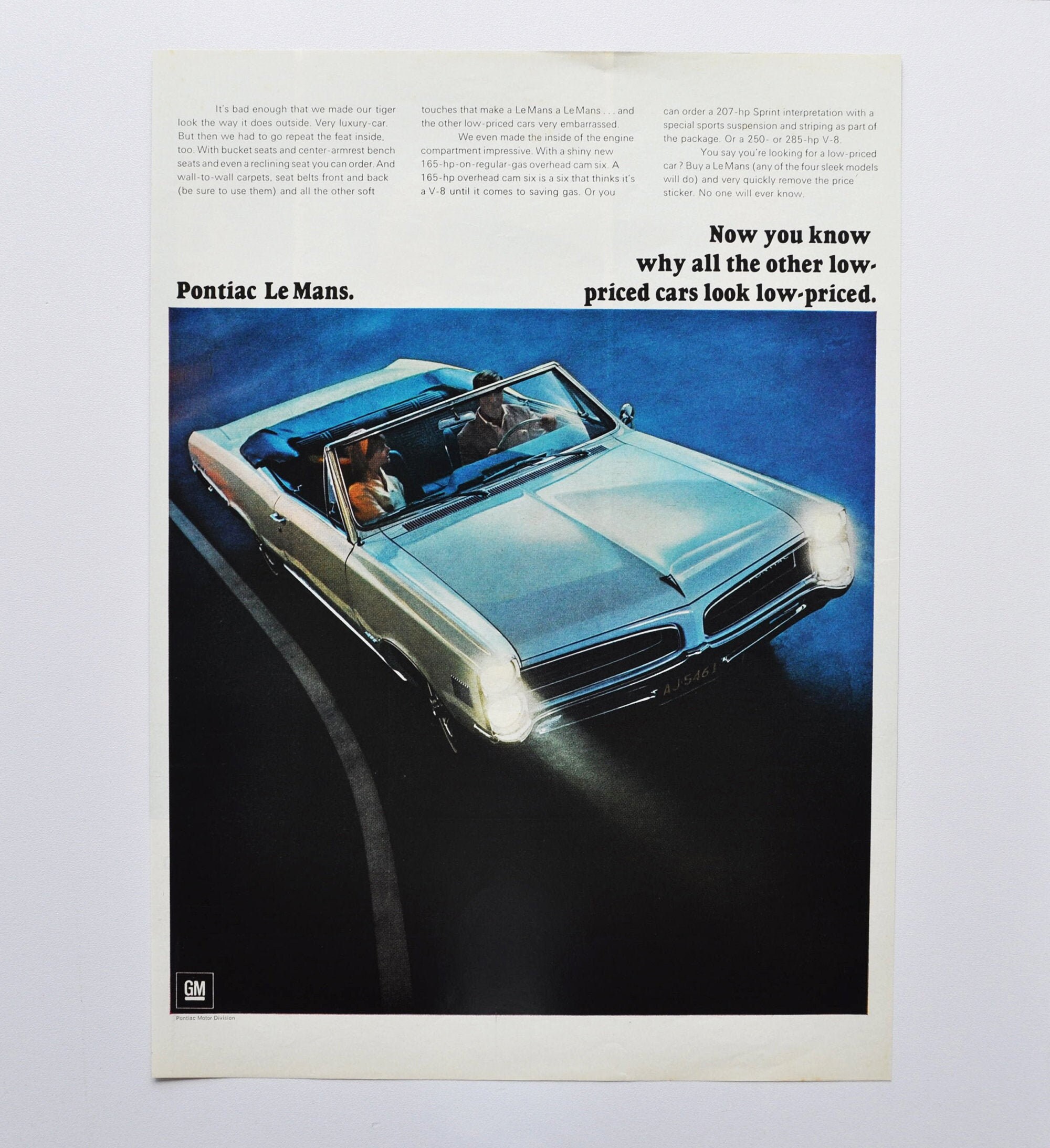 Large Car Ad 1966 Pontiac Le Mans GM General Motors Company - Etsy