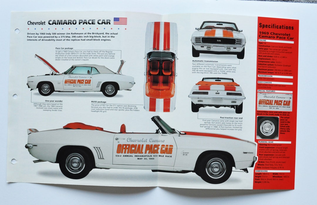 Spec Sheet Chevrolet Camaro Pace Car (1969) (car Photo Stat Info Specs ...