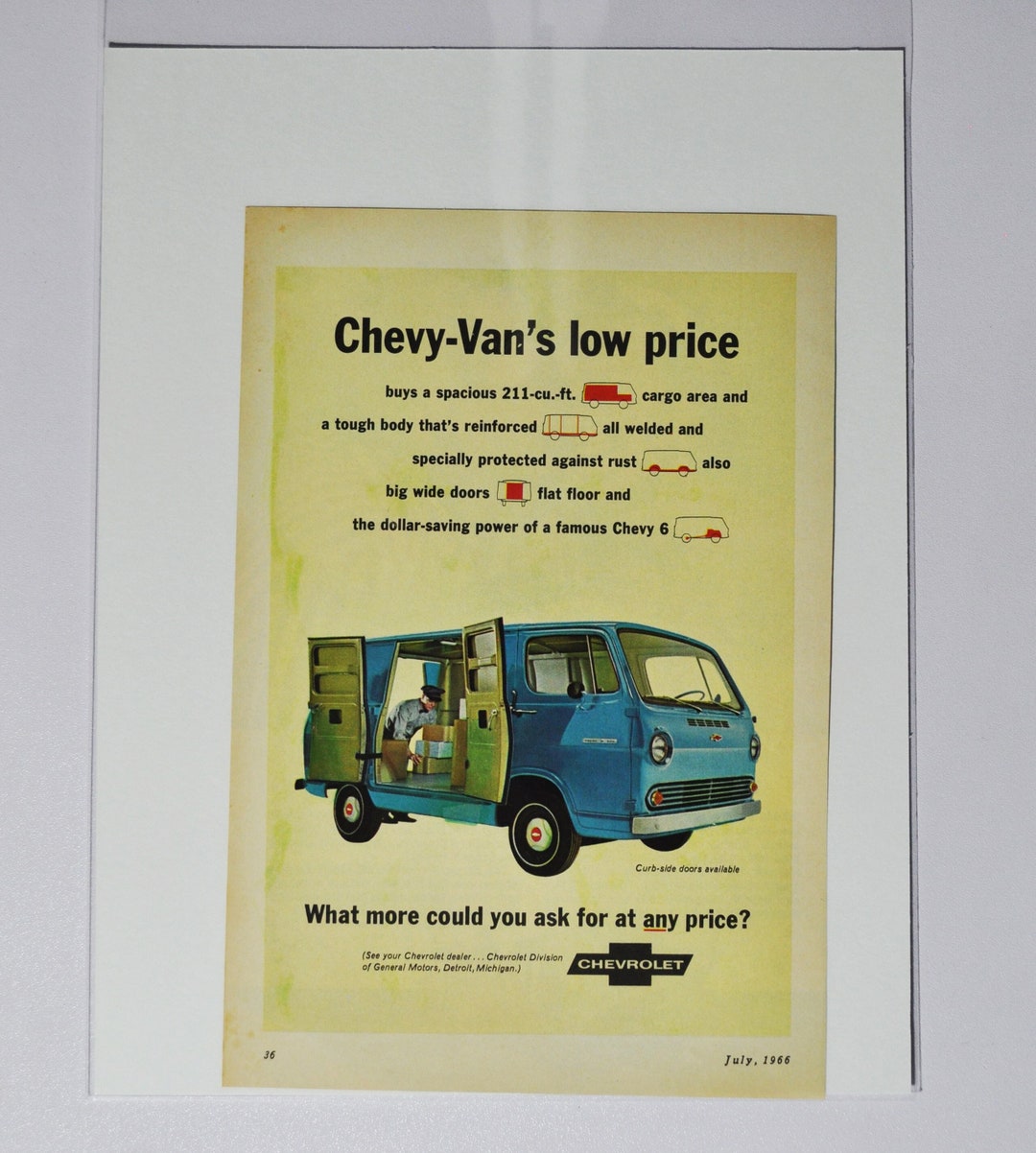 Car Ad 1966 Chevrolet Chevy-van (general Motors Company Classic Old ...
