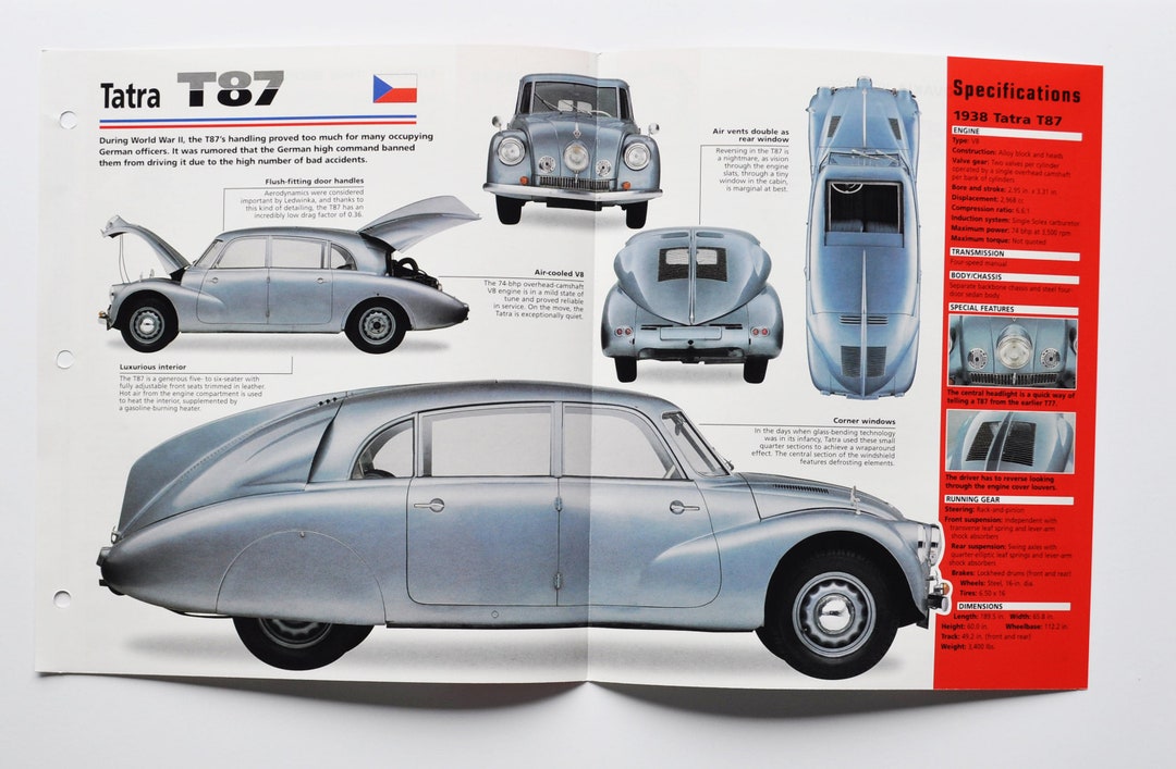 Spec Sheet Tatra T87 (1936-1950) (car Photo Stat Info Specs Brochure ...