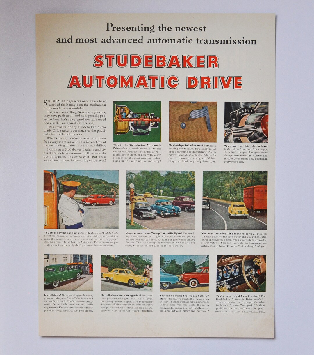Large Car Ad 1950 Studebaker Automatic Drive (motor Company Classic Old ...