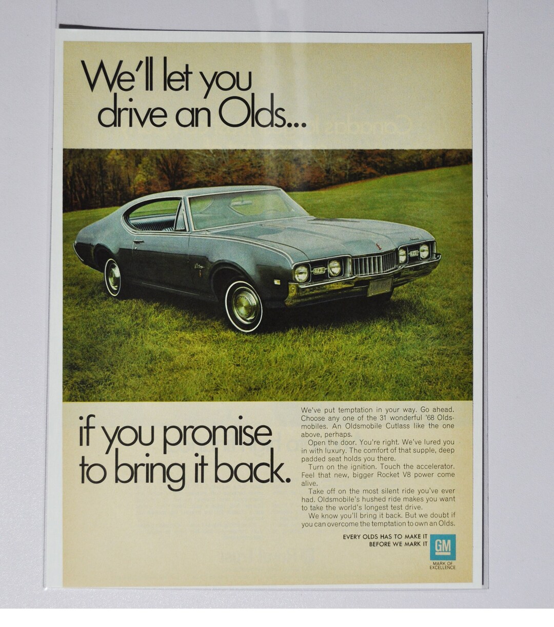 Car Ad 1968 Oldsmobile Cutlass (general Motors Company Classic Old ...
