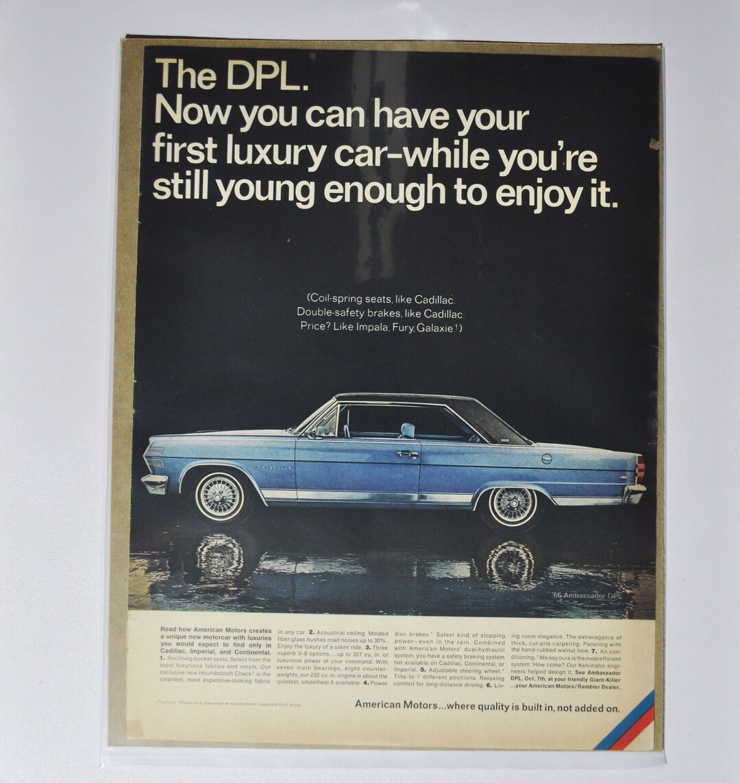 Large Car Ad 1966 AMC Ambassador DPL (american Motors Company Classic ...