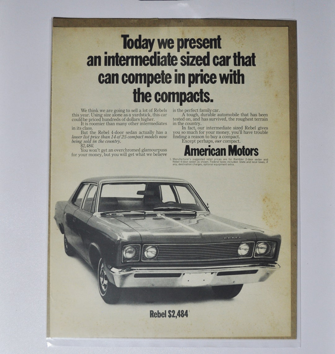 Large Car Ad AMC Rebel 4-door Sedan (american Motors Company Classic ...