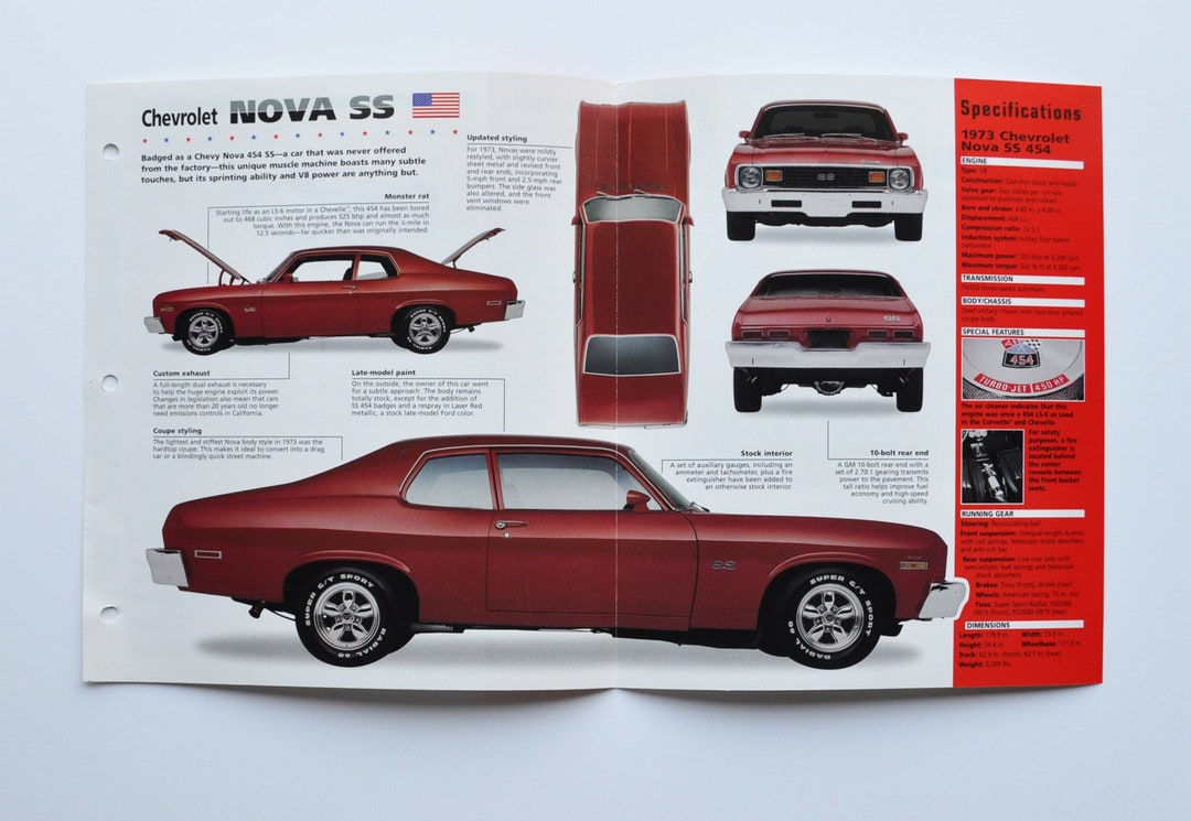 Spec Sheet Chevrolet Nova SS (1973) (car Photo Stat Info Specs Brochure ...