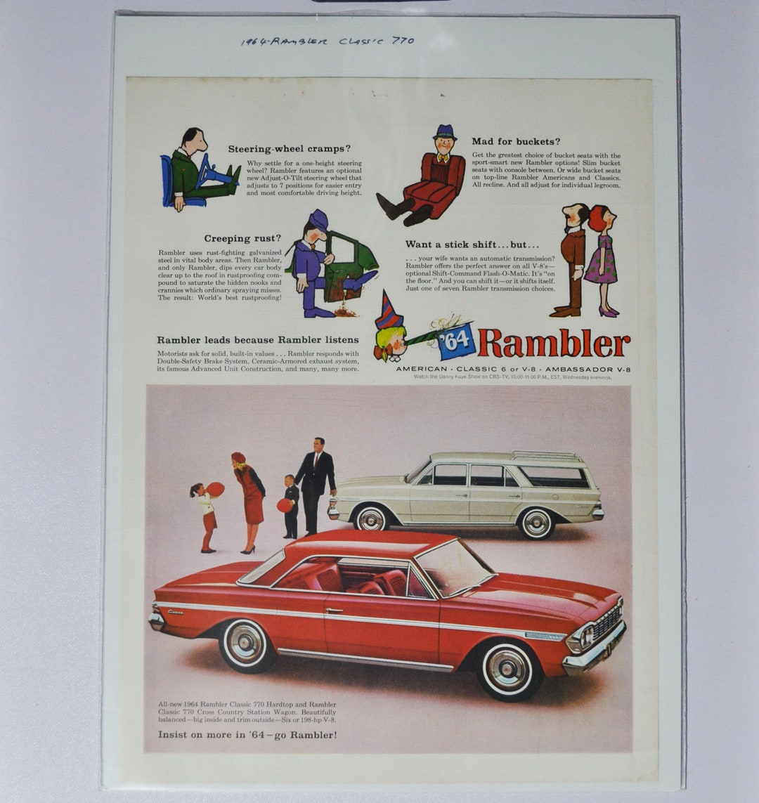Large Car Ad 1964 AMC Rambler Classic 770 Hardtop & Cross Country ...