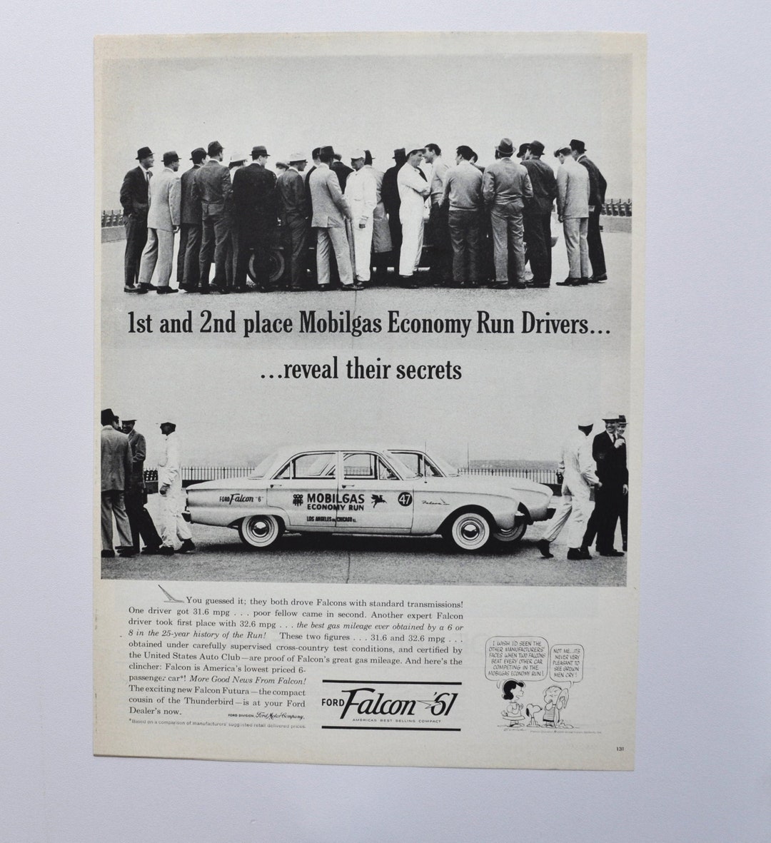 Large Car Ad 1961 Ford Falcon Peanuts motor Company Classic Old Photo ...