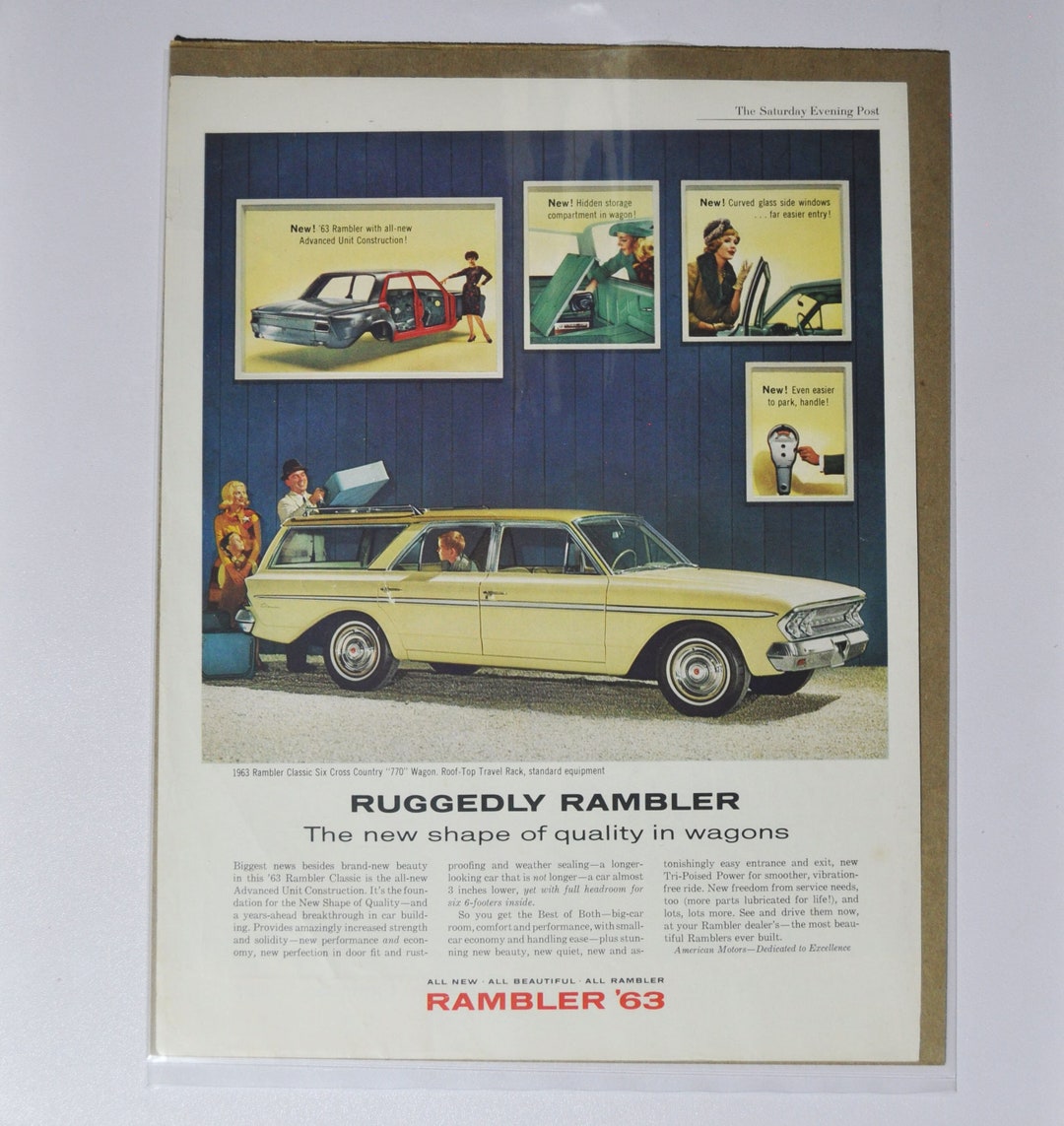 Large Car Ad 1963 AMC Rambler Classic Six Cross Country 770 Wagon ...