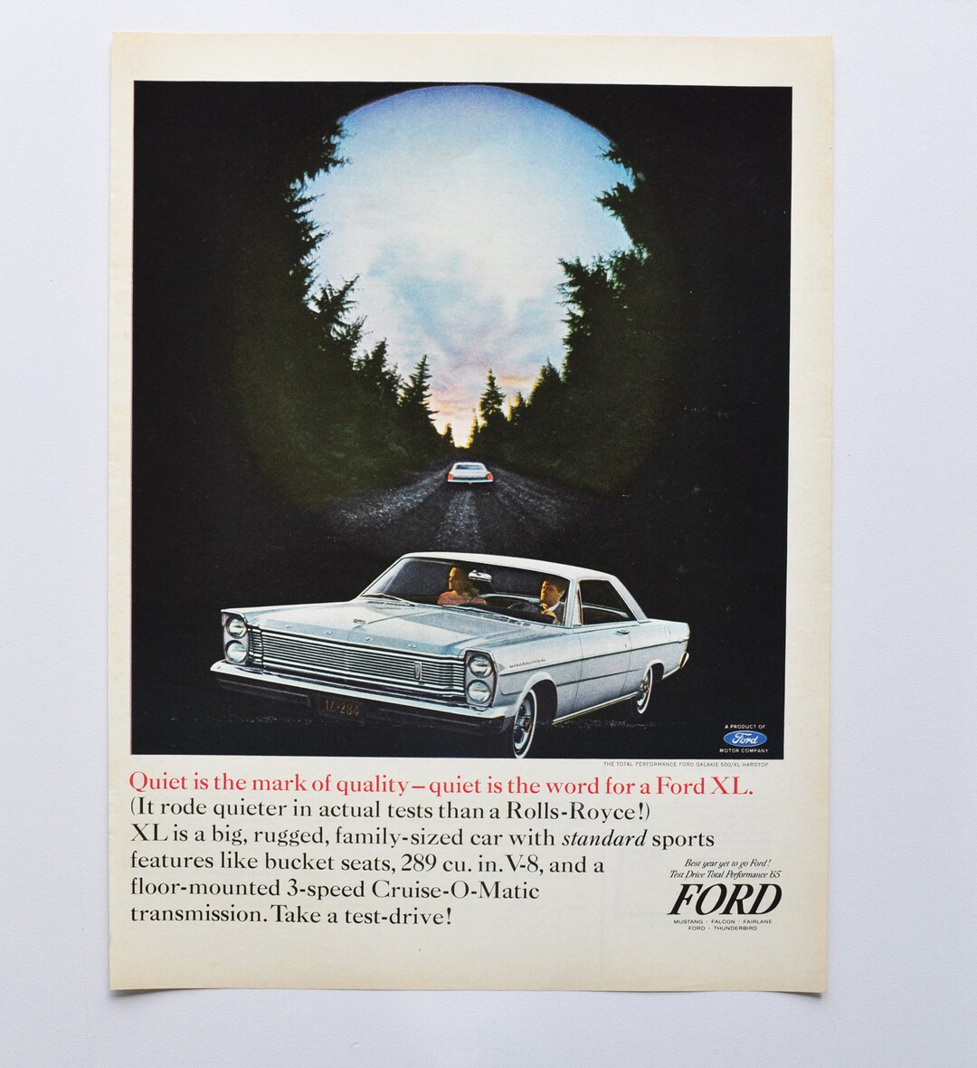 Large Car Ad 1965 Ford Galaxie 500 XL motor Company Classic Old Photo ...