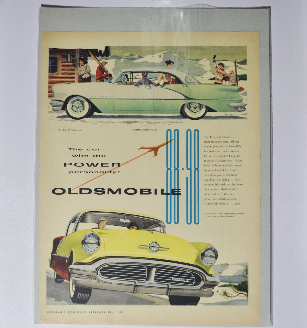Large Car Ad 1956 Oldsmobile Super 88 Holiday Sedan (GM Company Classic ...