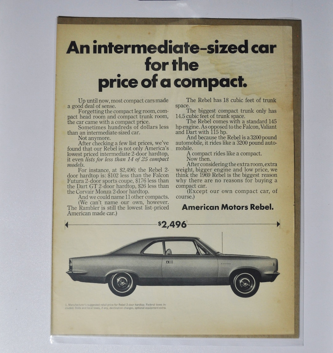 Large Car Ad AMC Rebel 2-door Hardtop (american Motors Company Classic ...