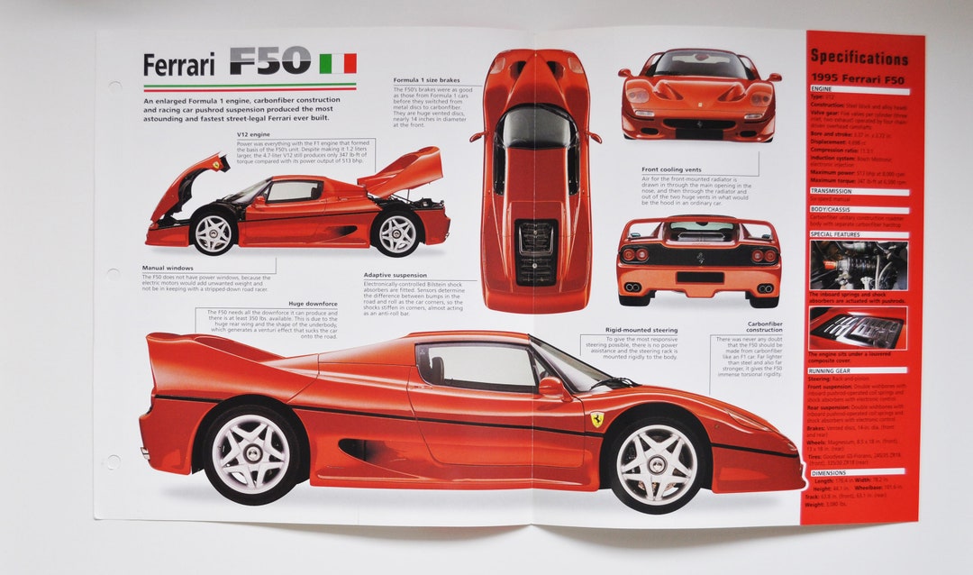 Spec Sheet Ferrari F50 (1997) (car Photo Stat Info Specs Brochure Parts ...