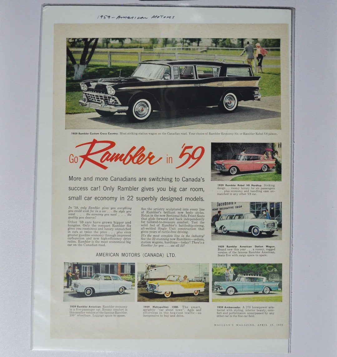 Large Car Ad 1959 AMC Rambler Custom Cross Country Station Wagon ...