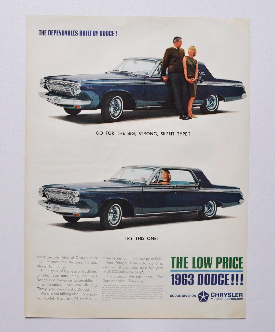 Large Car Ad 1963 Dodge (motor Company Classic Old Photo Advertisement ...