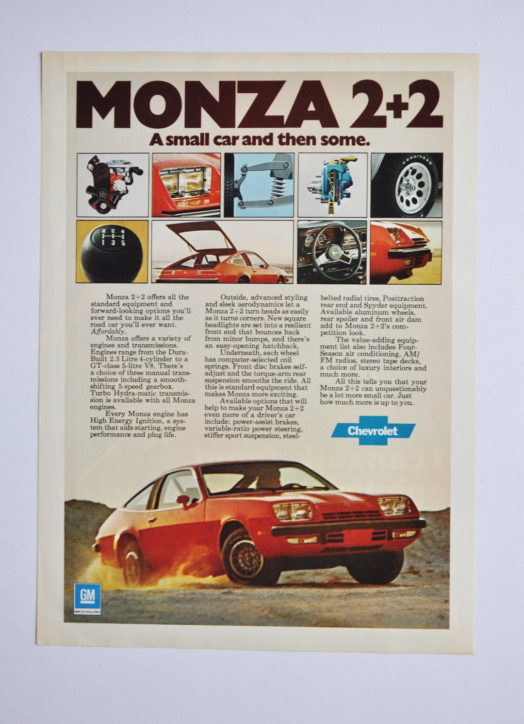 Car Ad 1970s Chevrolet Monza 2+2 (motor Company Old Classic Photo ...
