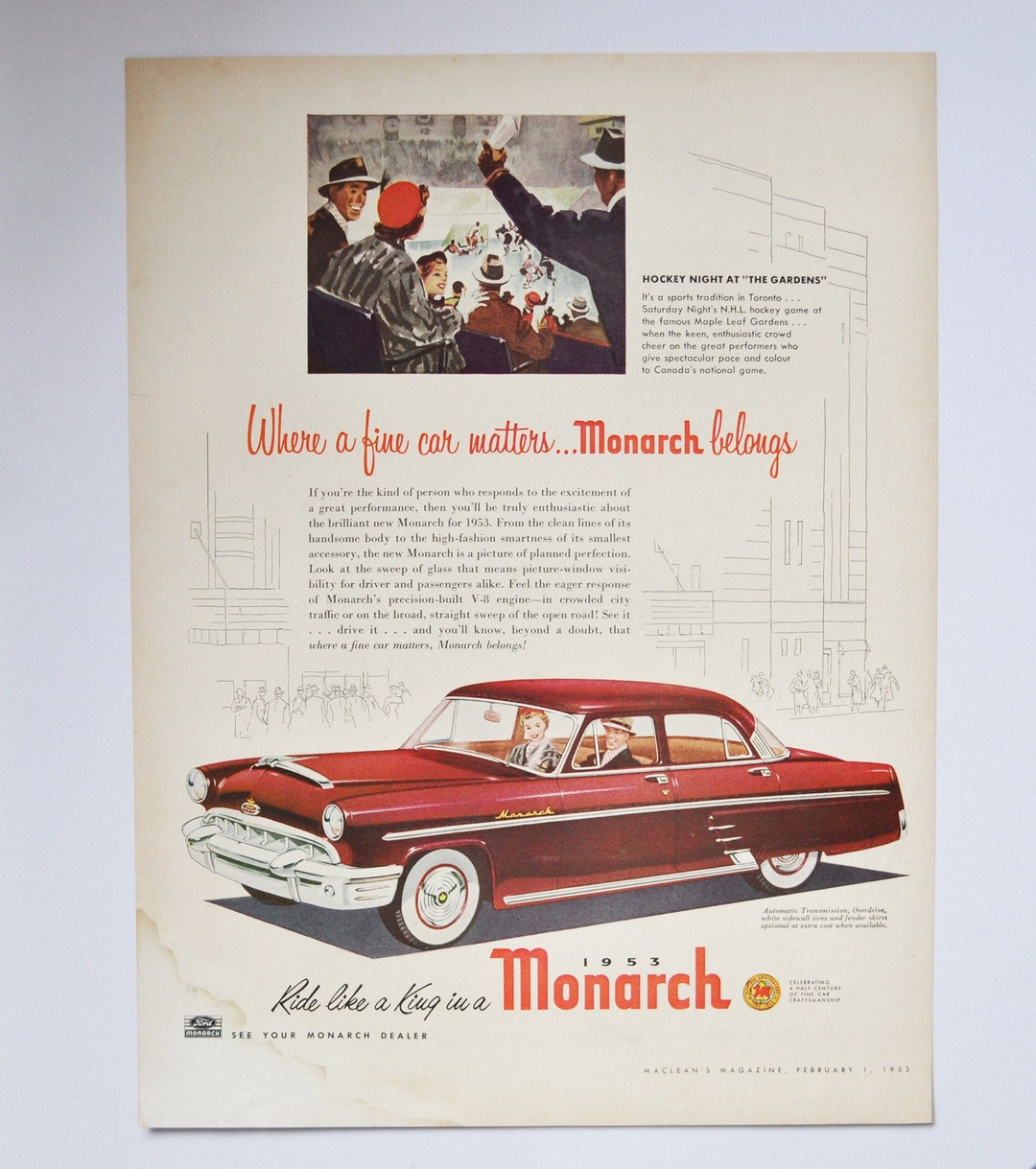 Large Car Ad 1953 Ford Monarch (motor Company Classic Old Photo ...