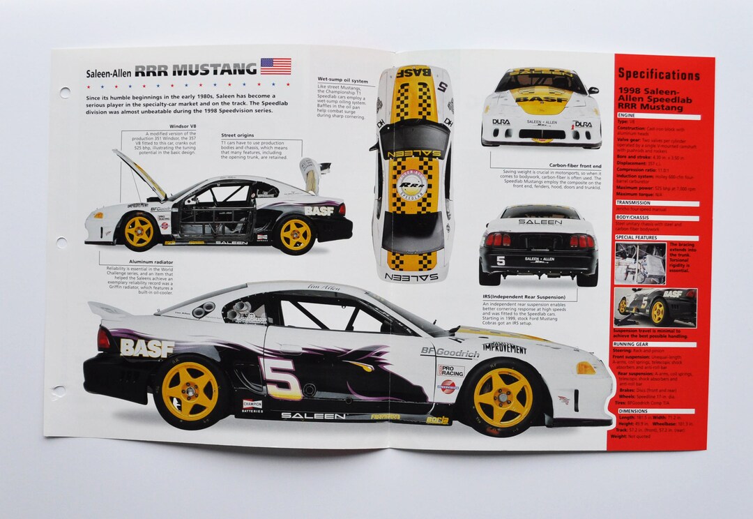 Spec Sheet Saleen-allen RRR Mustang 1998 car Photo Stat Motor Info ...