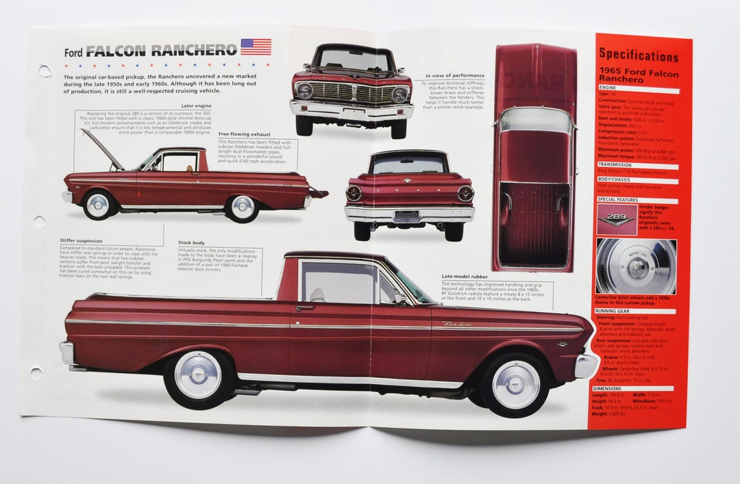 Spec Sheet Ford Falcon Ranchero 1965 car Photo Stat Motor Info Specs ...