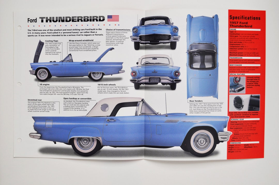 Spec Sheet Ford Thunderbird (1955-1957) (car Photo Stat Info Specs ...