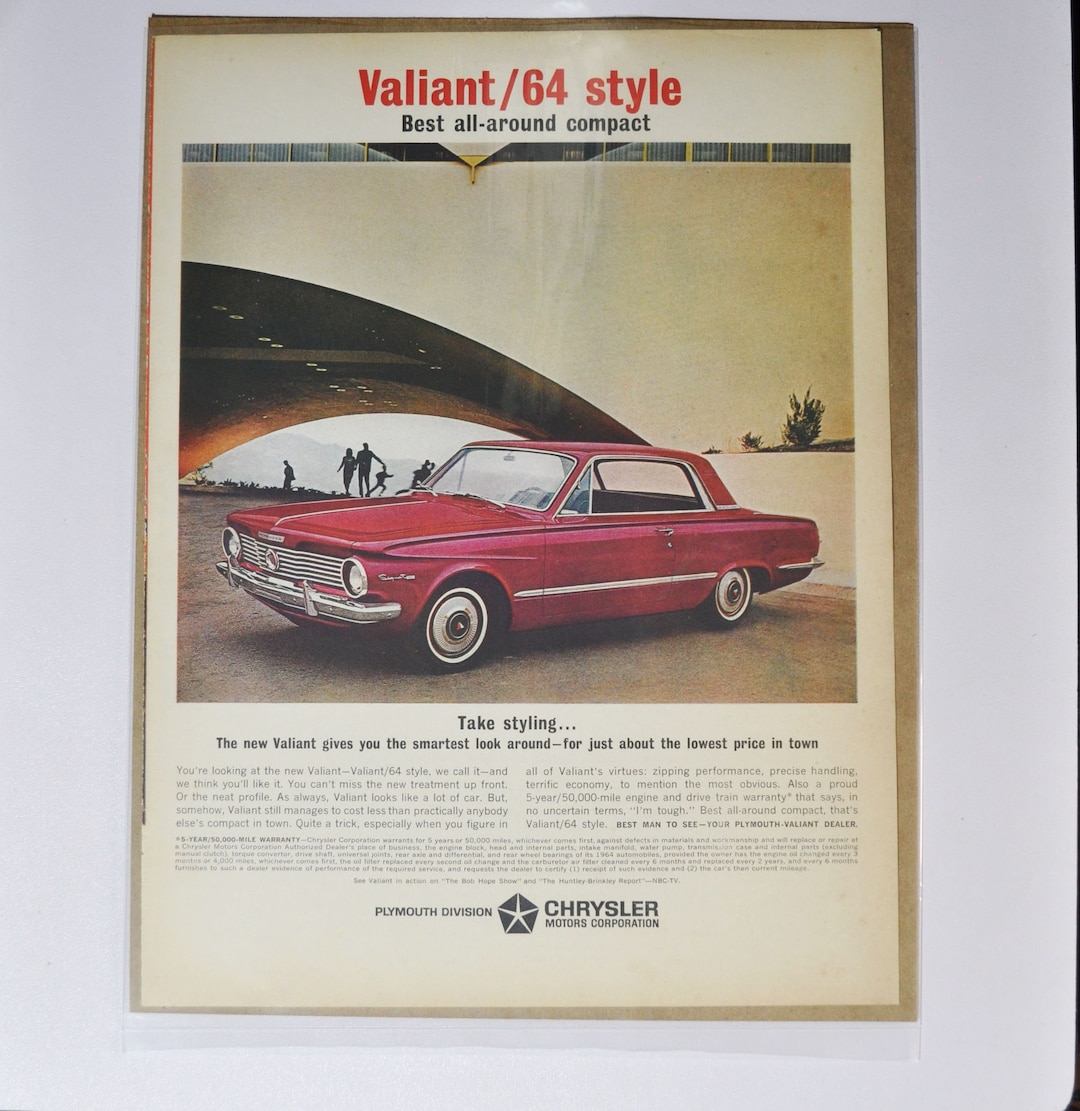 Large Car Ad 1964 Plymouth Valiant (motor Company Classic Old Photo ...