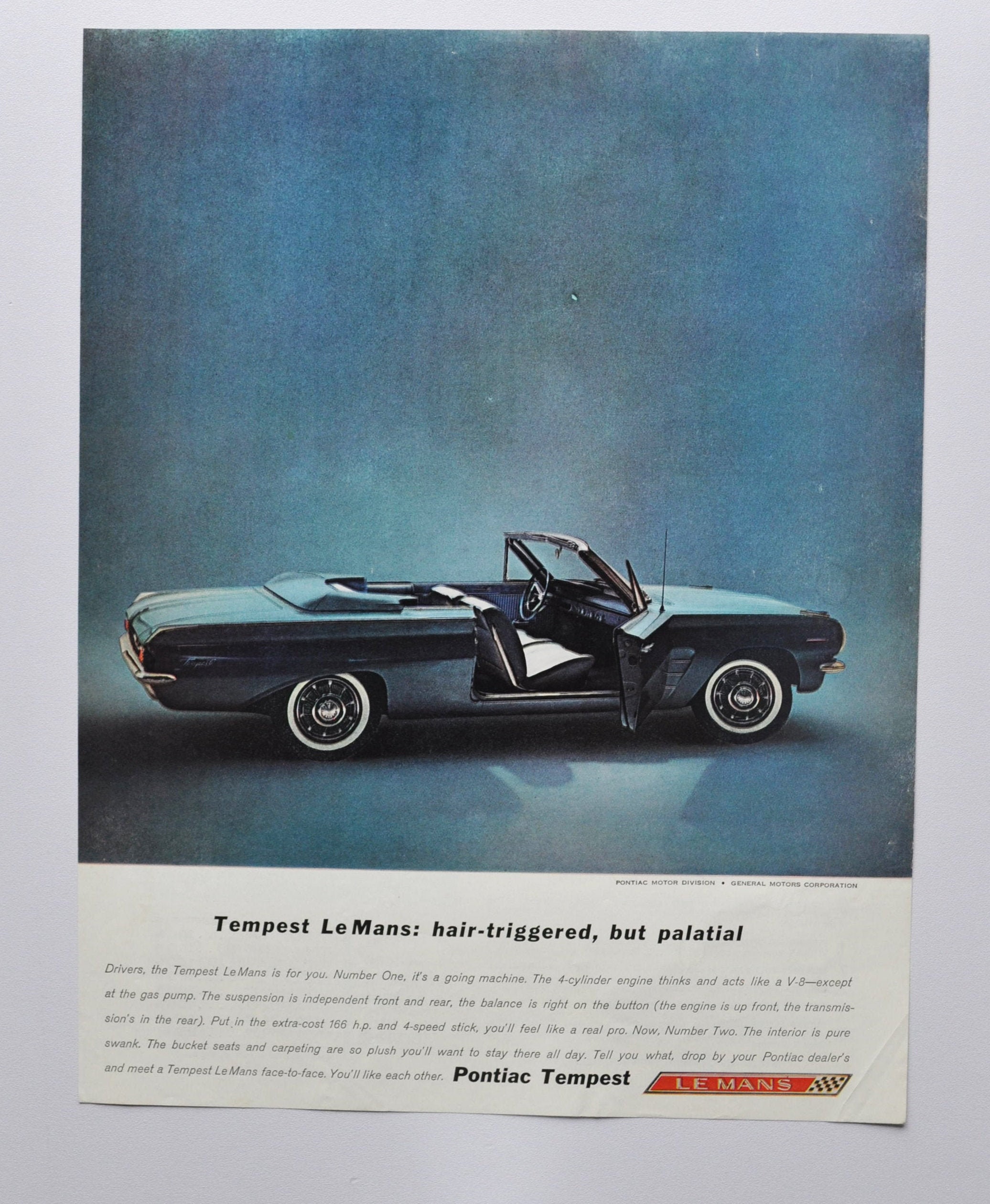 Large Car Ad 1962 Pontiac Tempest Lemans (GM General Motors Company ...