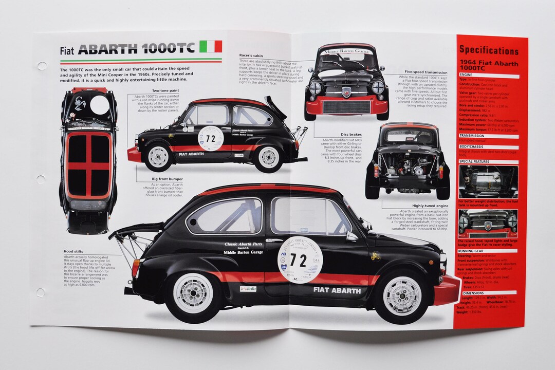 Spec Sheet Fiat Abarth 1000TC (1960-1970) (car Photo Stat Info Specs ...