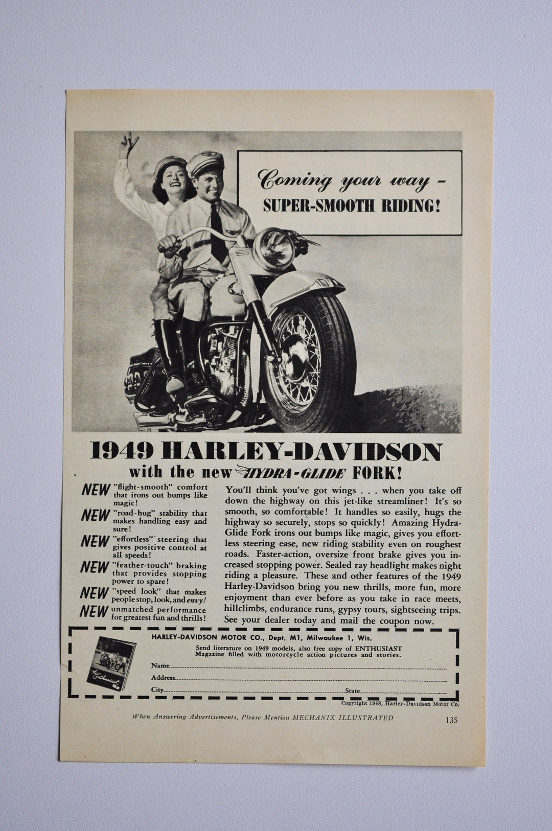 Motorcycle Ad 1948 Harley-davidson Hydra-glide Fork (motorbike Company ...