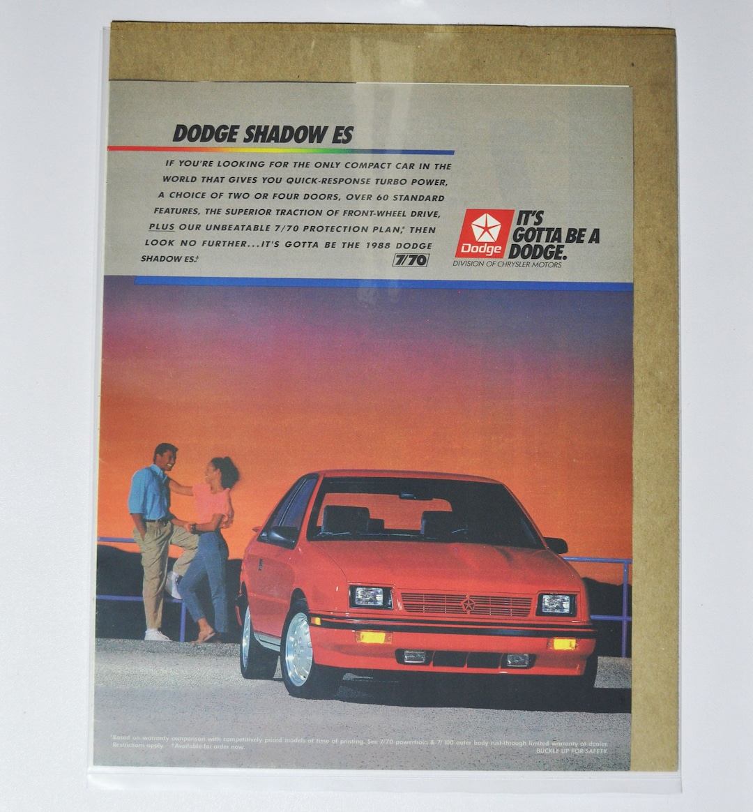 Large Car Ad 1988 Dodge Shadow ES (motor Company Classic Old Photo ...