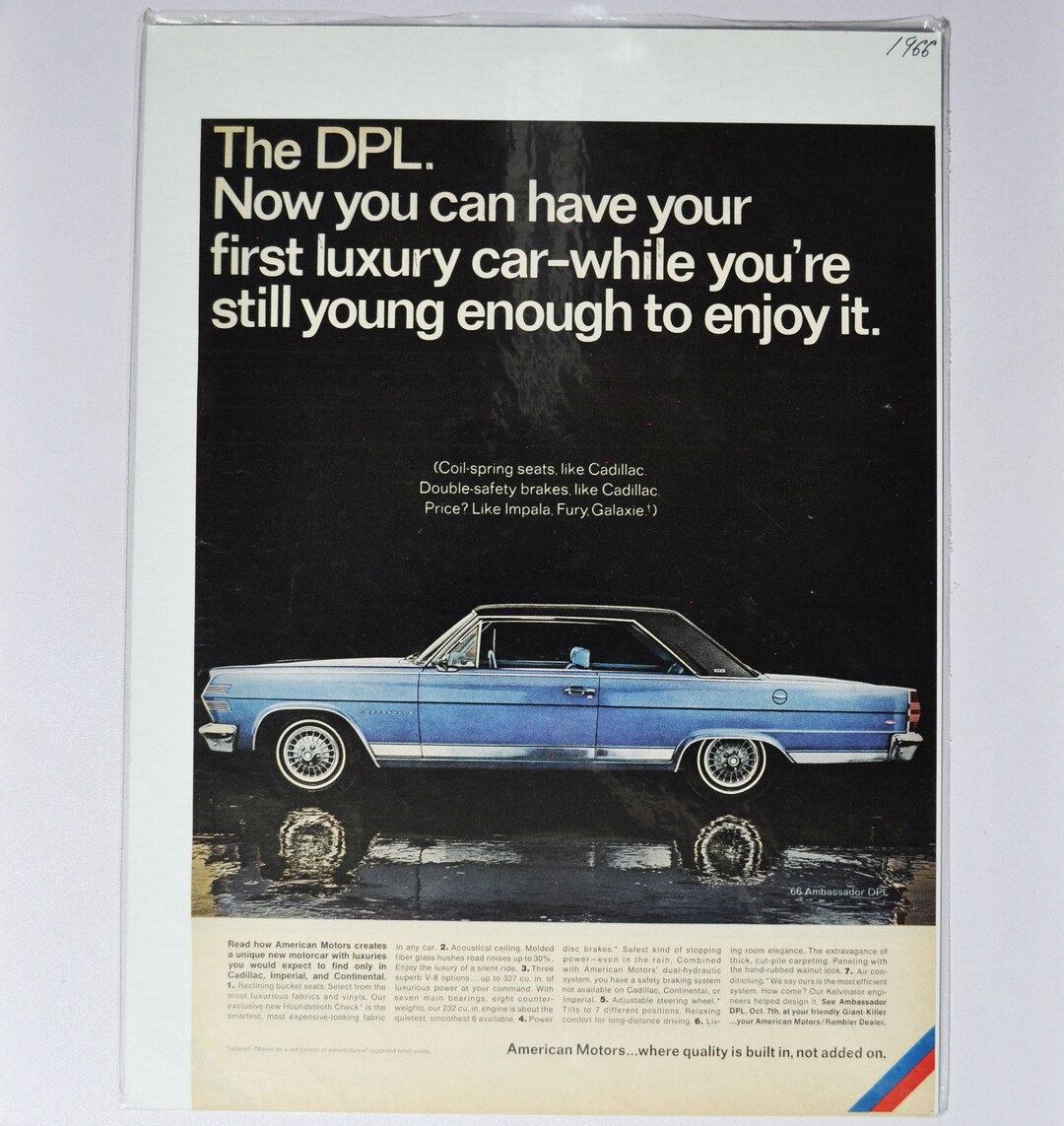 Large Car Ad 1966 AMC Ambassador DPL (american Motors Company Classic ...