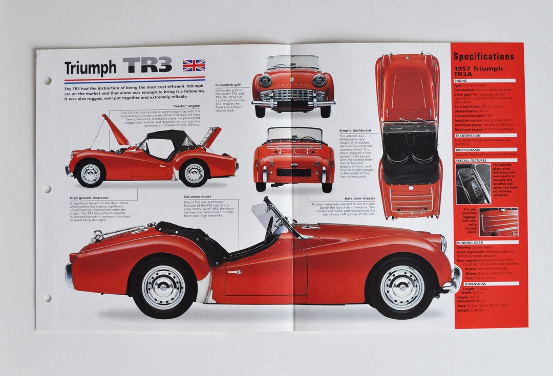 Spec Sheet Triumph TR3 (1955-1957) (car Photo Stat Info Specs Brochure ...